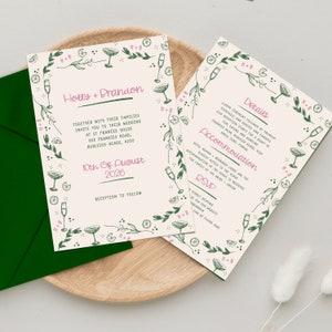 Scribble Illustrated Wedding Invitation Set Whimsical Hand Drawn ...