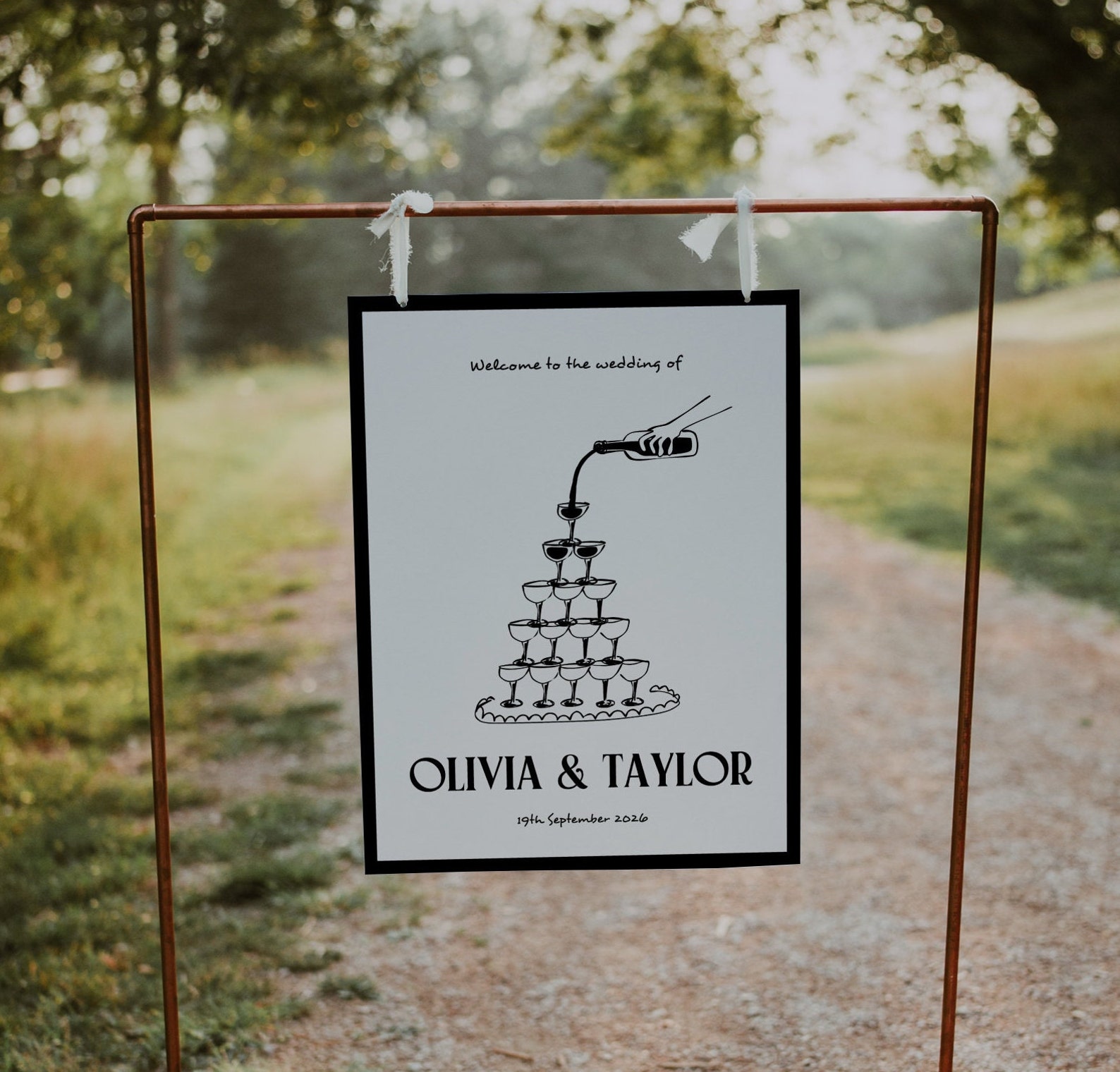 Hand Drawn Wedding Welcome Sign Template Old Money Champagne Tower ...