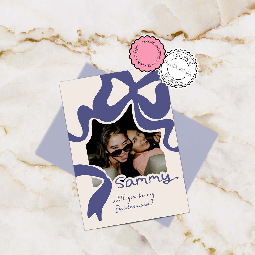 Illustrated Bridesmaid Proposal Card Template Scribble Illustration Bow ...