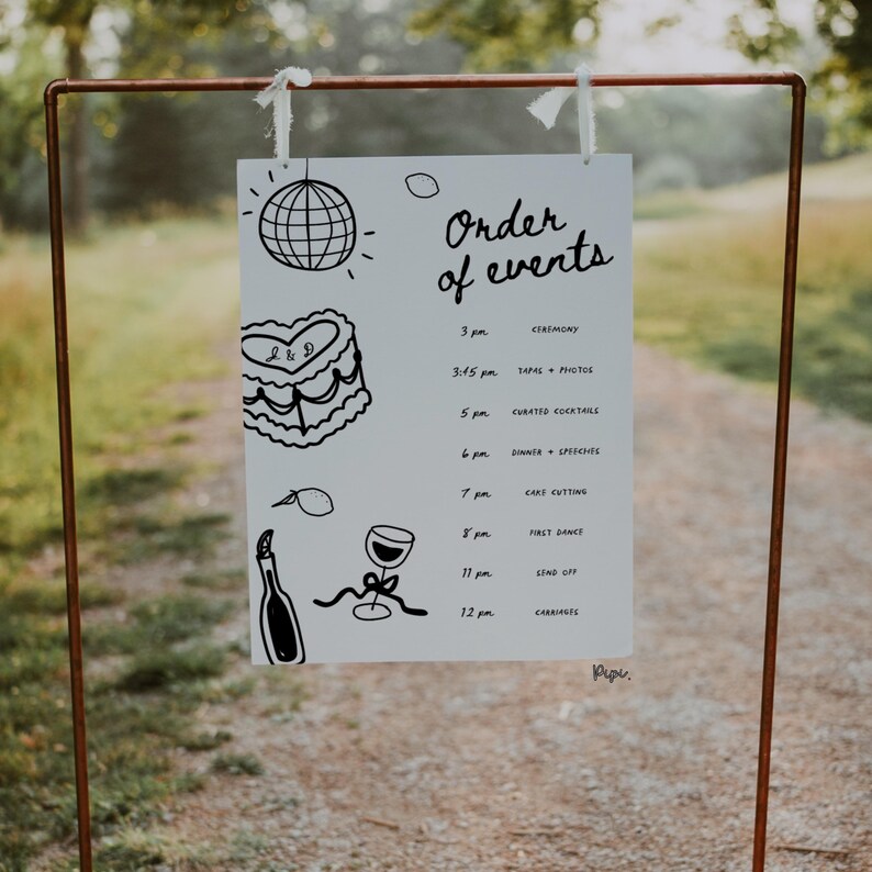 Order of Events Sign Template Hand Drawn Scribble Illustrations Wedding ...