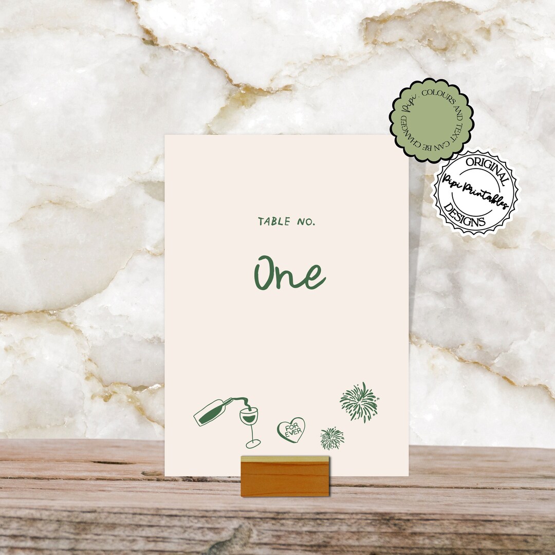 Wedding Table Numbers Template Hand Drawn Cute Retro Scribble ...