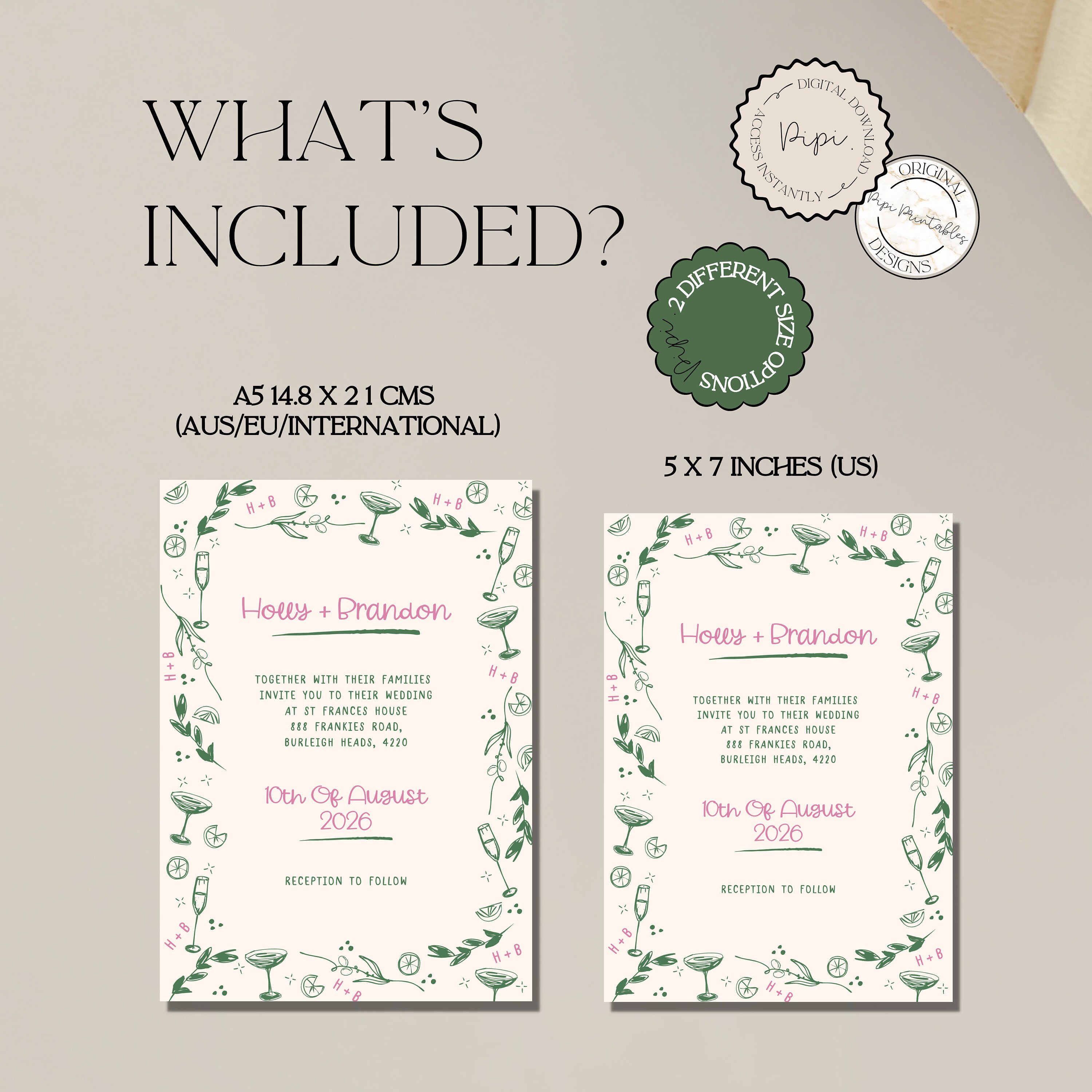 Scribble Illustrated Wedding Invitation Set Whimsical Hand - Etsy