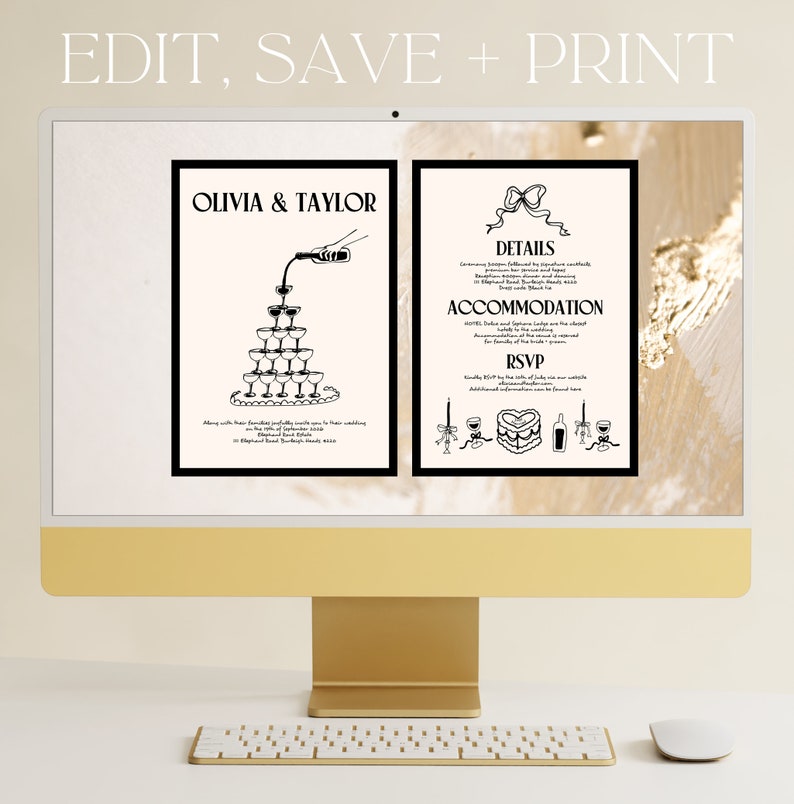 Hand Drawn Wedding Invitation Template Old Money Aesthetic - Etsy Australia