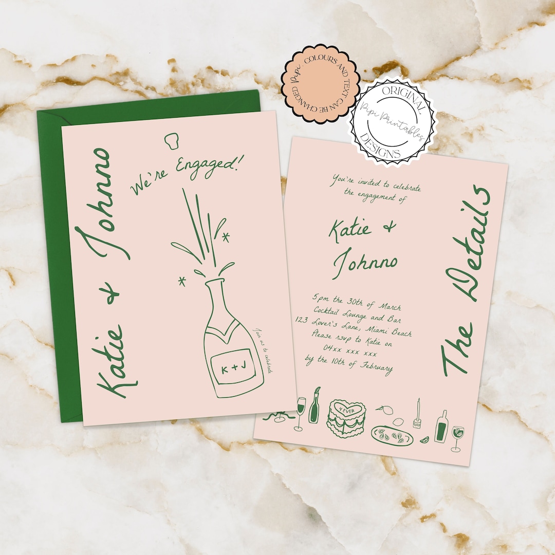 Hand Drawn Engagement Party Invitation Template Scribble Illustrations ...