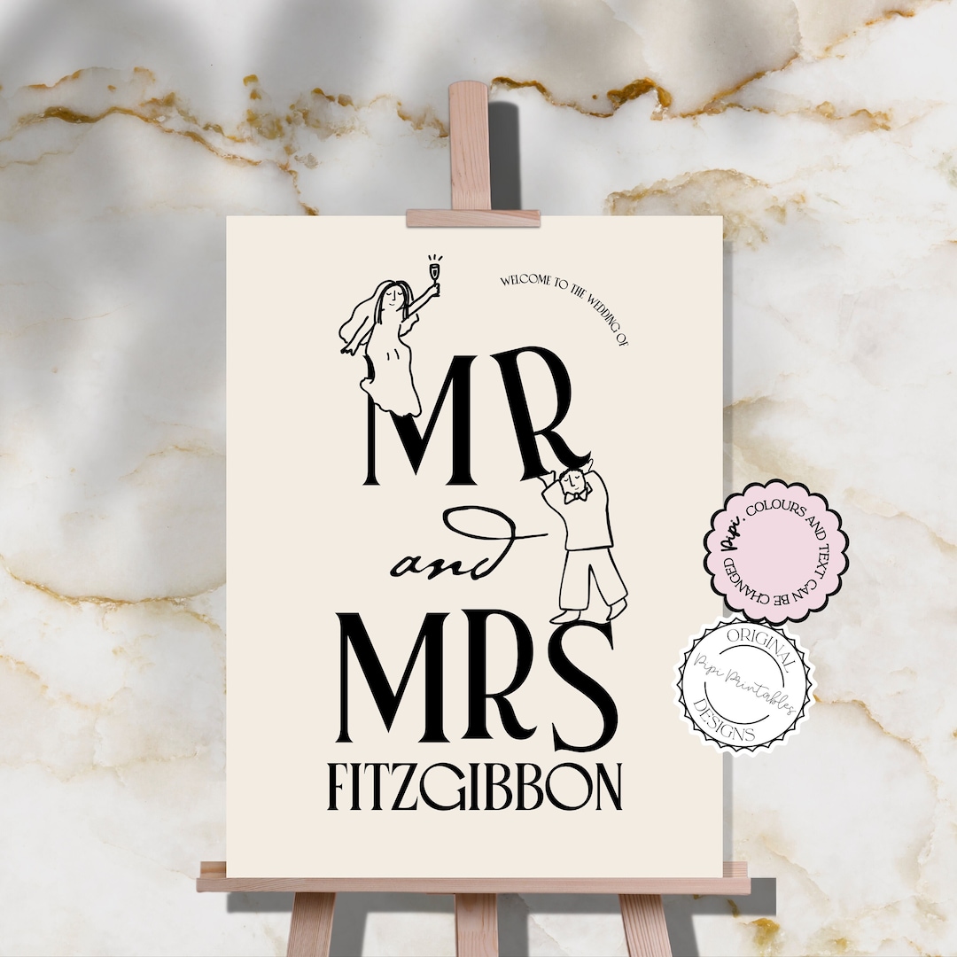 Hand Drawn Wedding Welcome Sign Template Cute People Scribble ...