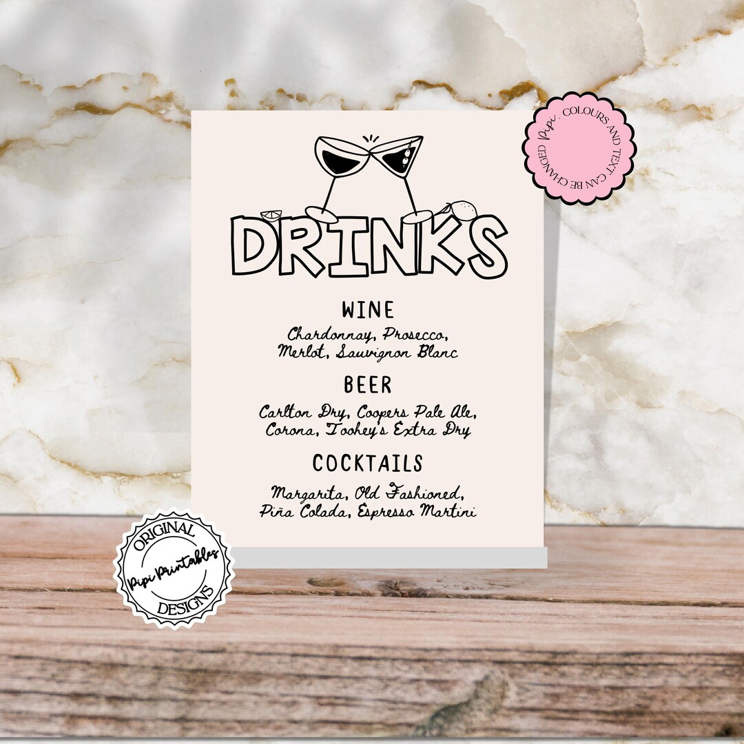 Hand Drawn Bar Drinks Menu Template Fun Scribble Illustrations Cute ...