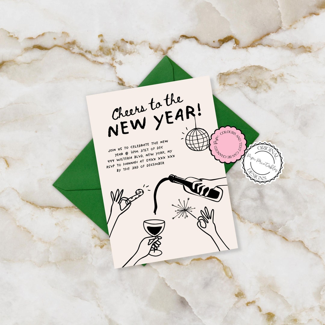 New Years Party Invite Template Hand Drawn Scribble Illustrations ...