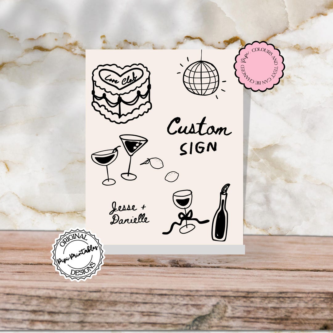 Hand Drawn Custom Wedding Sign Template Fun Scribble Illustrations ...