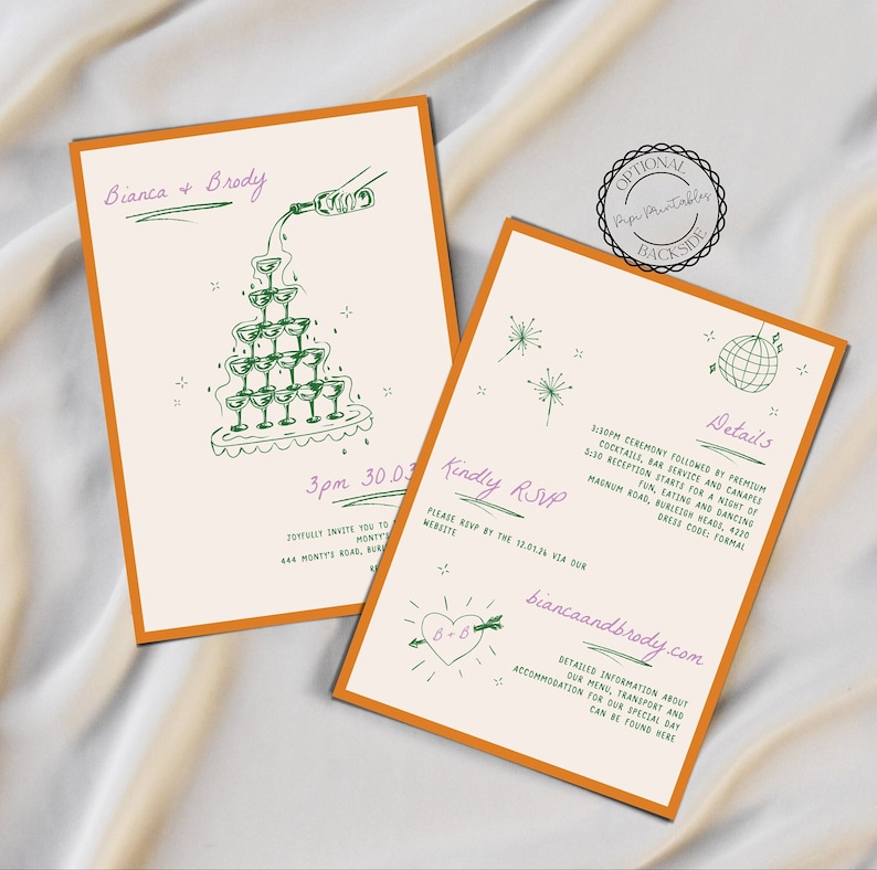 Scribble Illustration Wedding Invitation Suite Template Whimsical ...