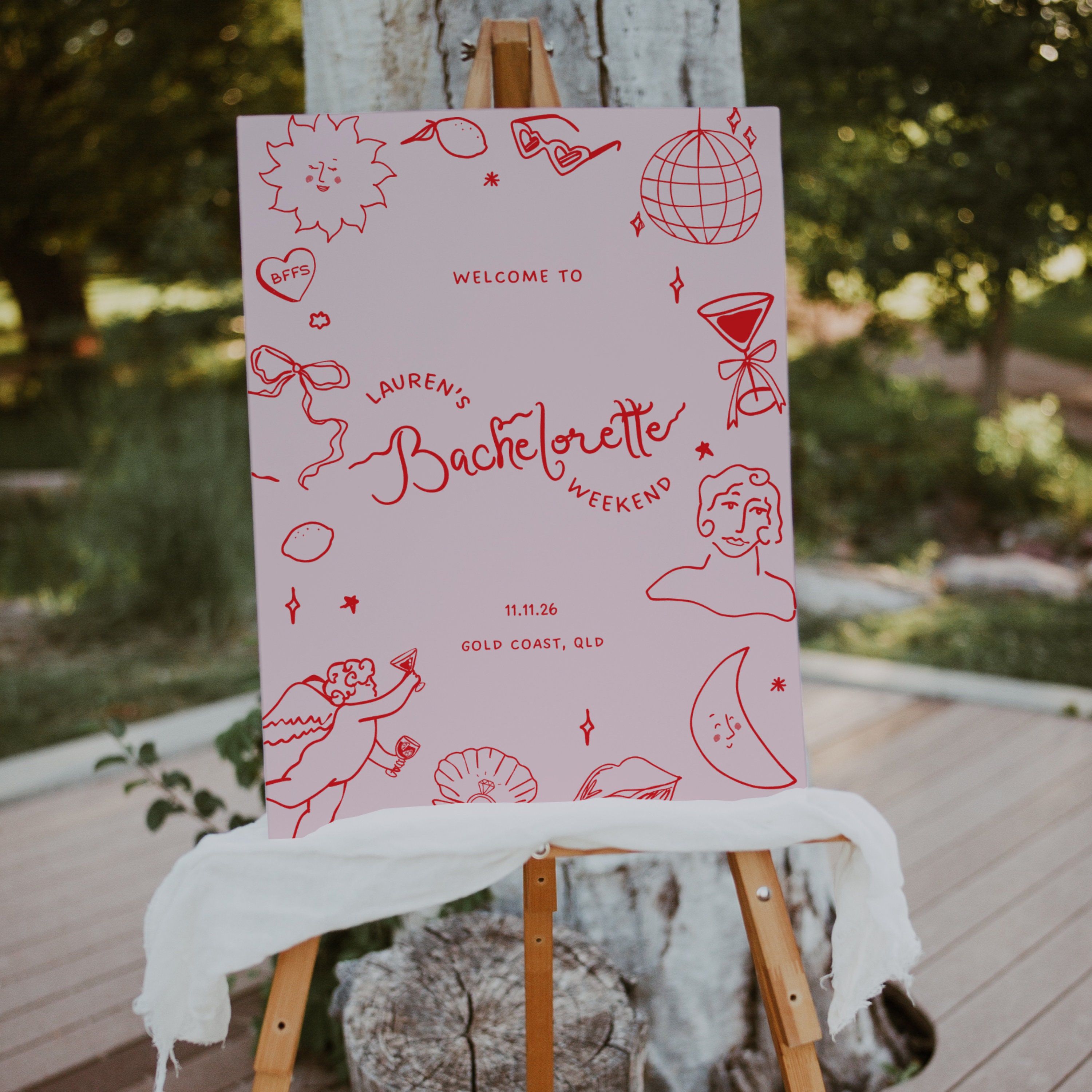 Hand Drawn Bachelorette Party Welcome Sign Template Illustrated ...