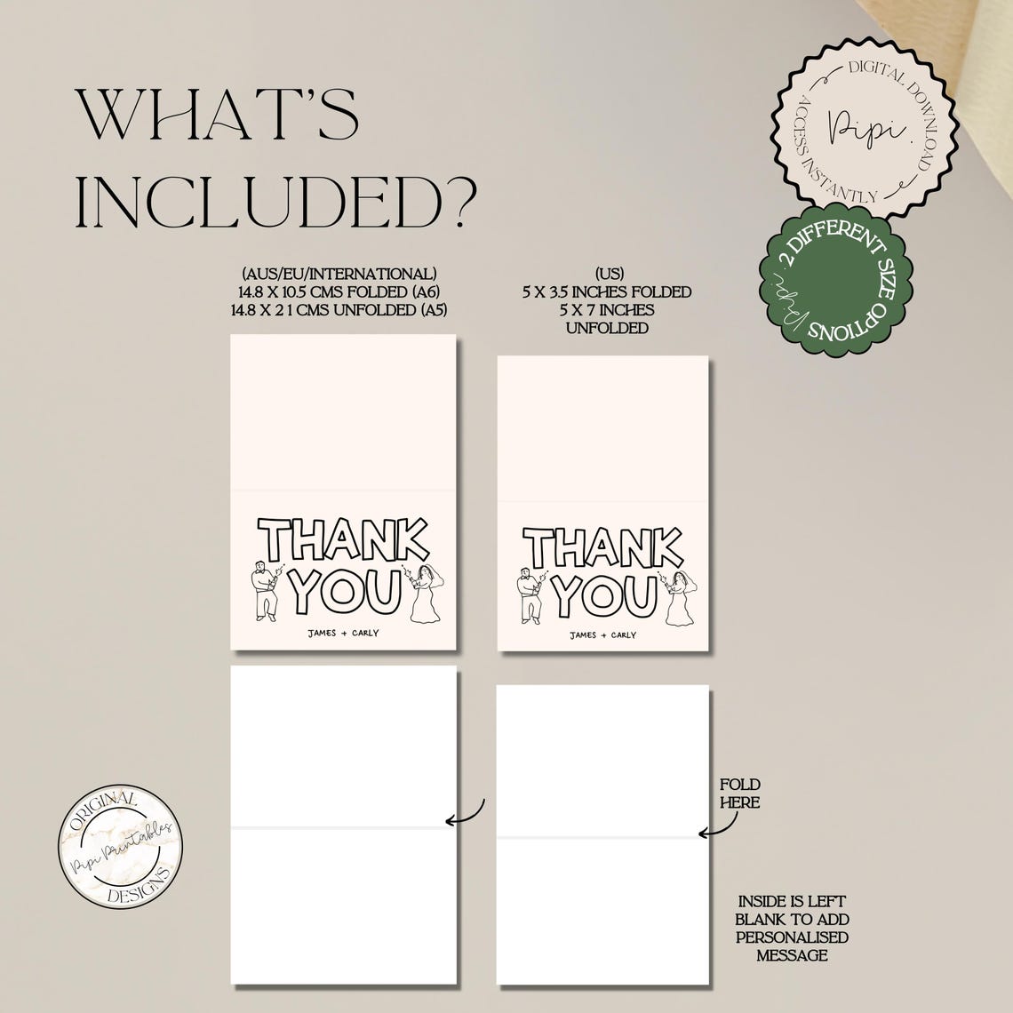 Wedding Thank You Card Template Hand Drawn Cute Scribble Illustrations ...