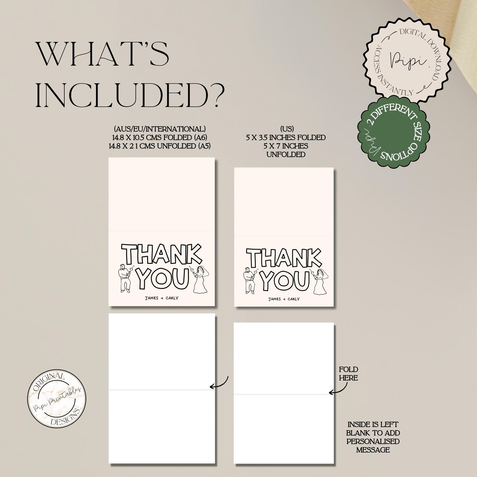 Wedding Thank You Card Template Hand Drawn Cute Scribble Illustrations ...
