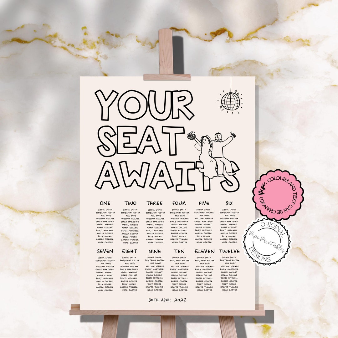 Wedding Seating Chart Template Fun Hand Drawn Champagne Tower Cute ...
