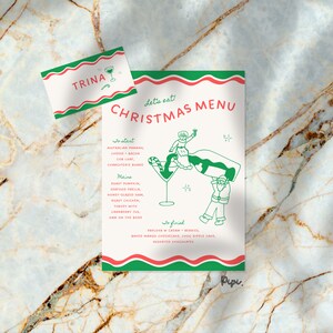 Christmas Menu + Place Card Template Hand Drawn Santa Scribble ...