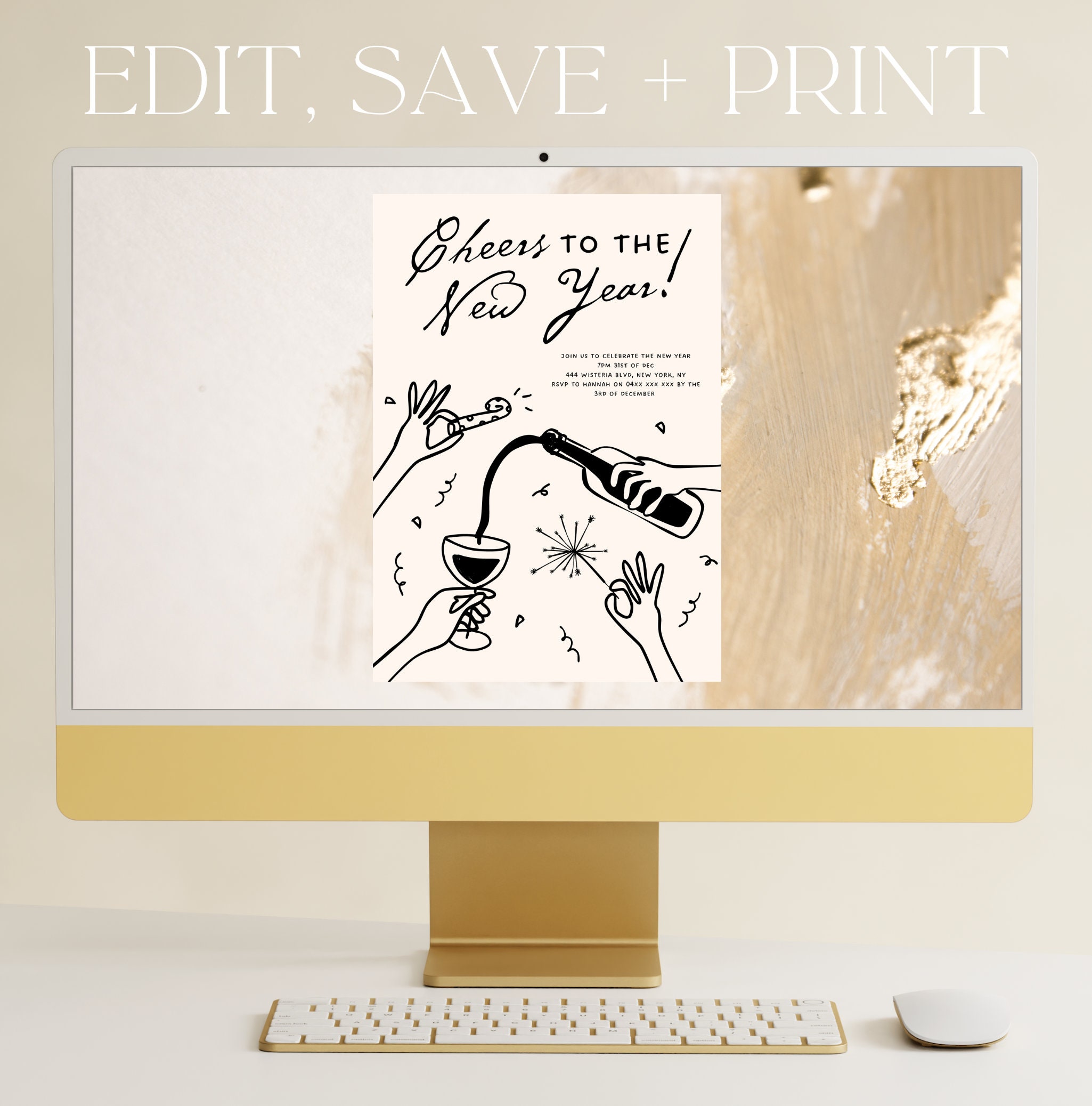 New Years Party Invite Template Hand Drawn Scribble Illustration Cheers ...