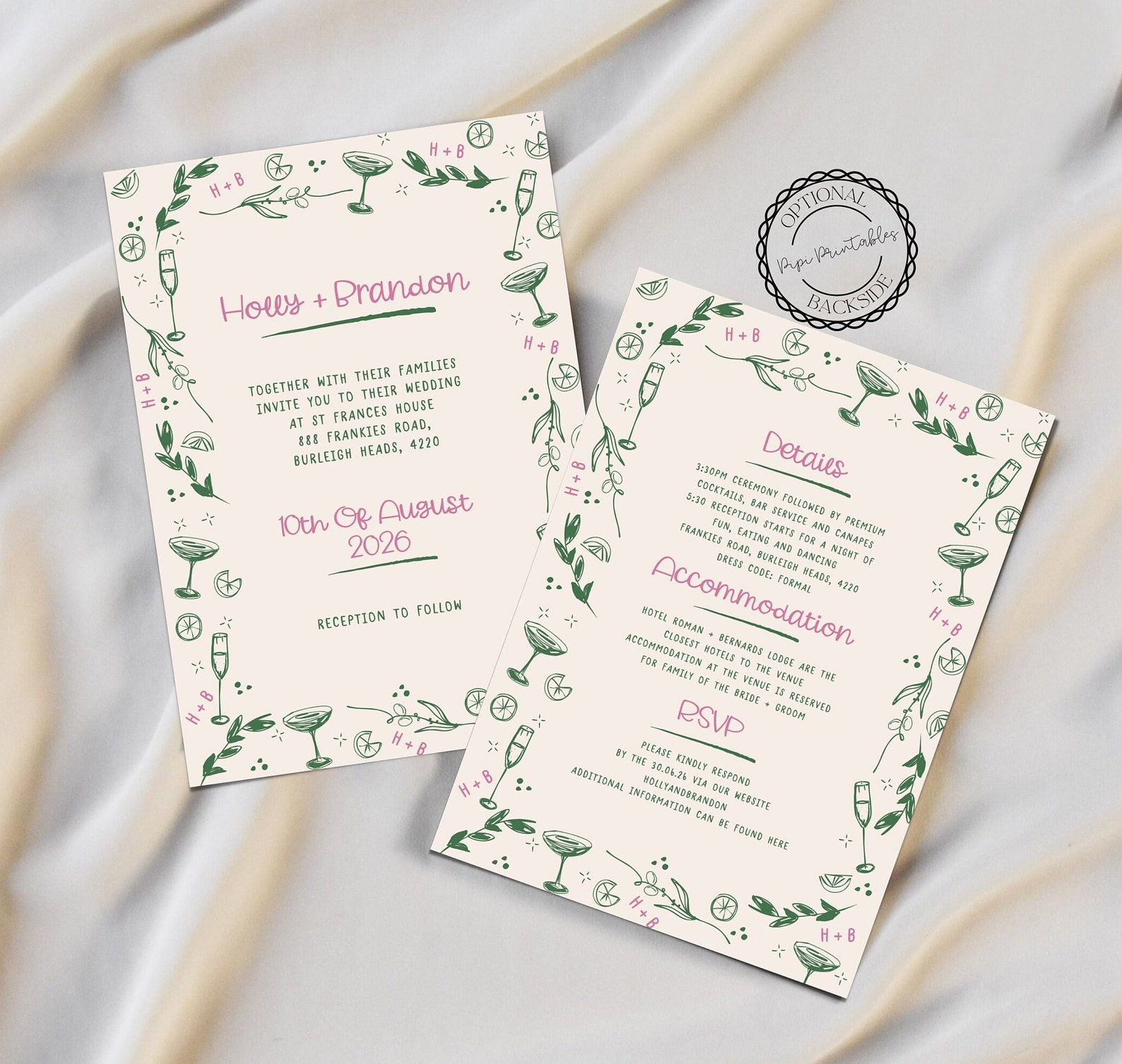 Scribble Illustrated Wedding Invitation Set Whimsical Hand Drawn ...