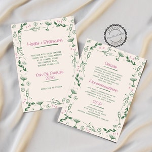 Scribble Illustrated Wedding Invitation Set Whimsical Hand Drawn ...