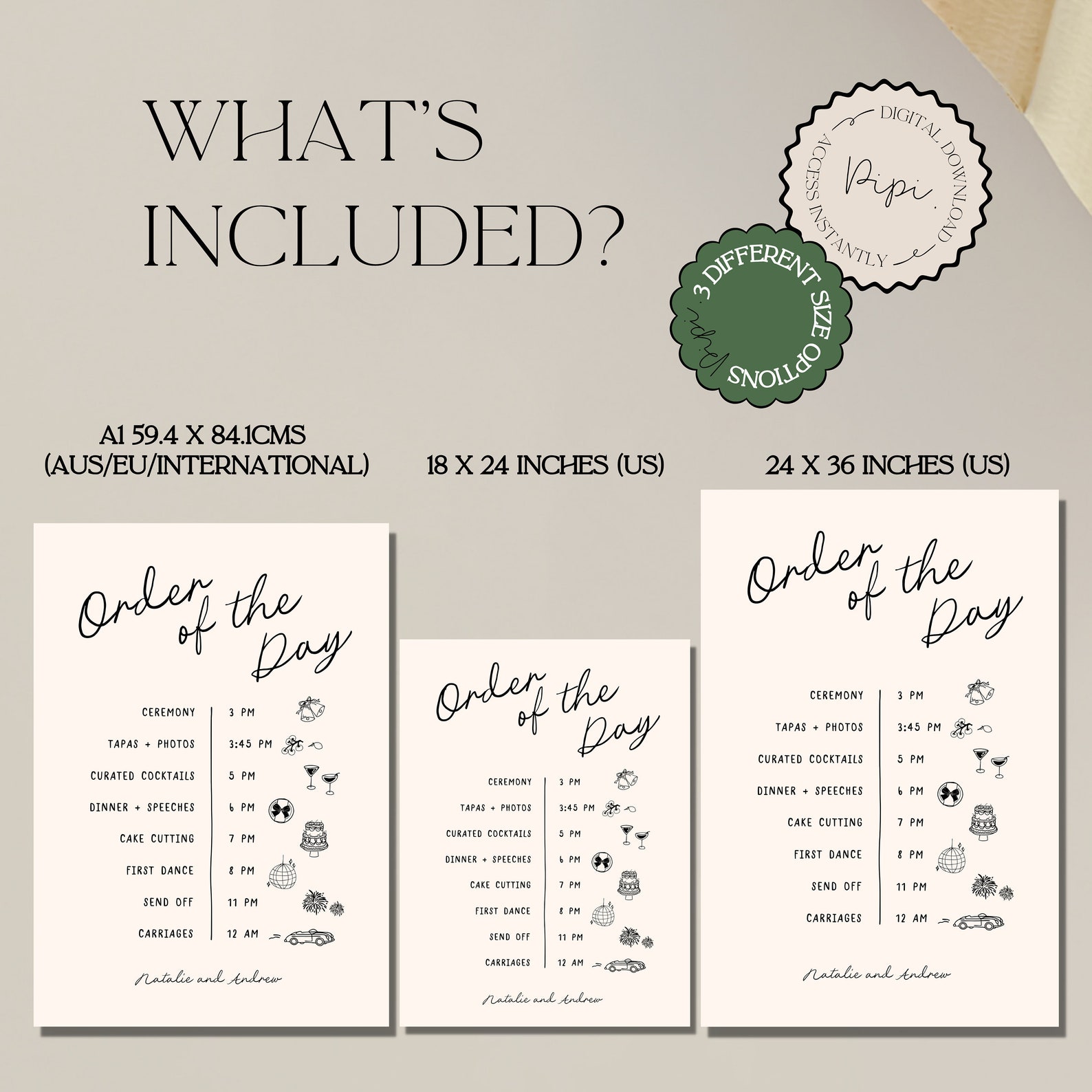 Order of Events Sign Template Hand Drawn Scribble Illustrations Wedding ...