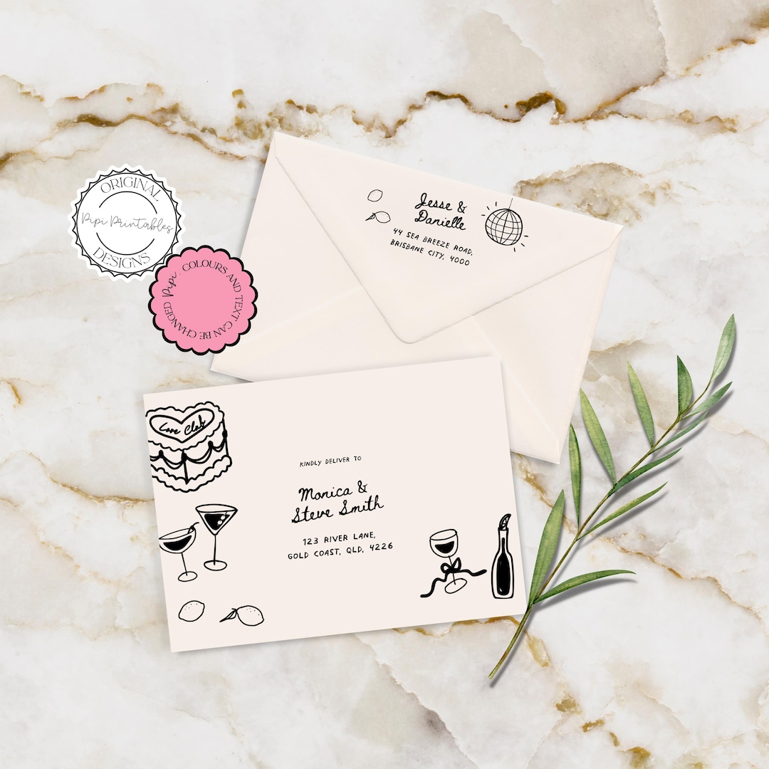 Wedding Envelope Template Printable Hand Drawn Addressed Wedding ...