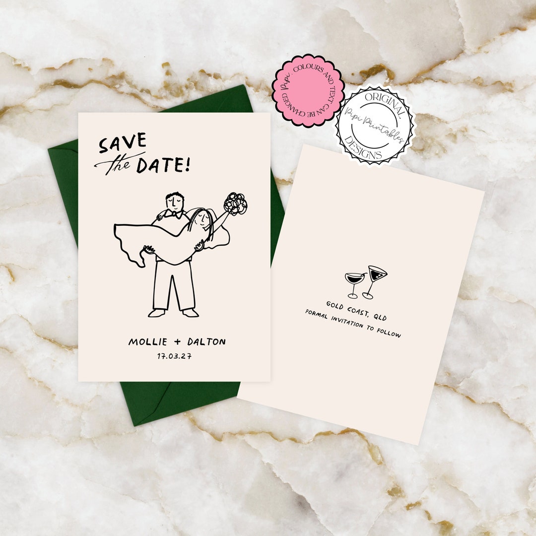 Illustrated Save the Date Invitation Template Hand Drawn Scribble ...