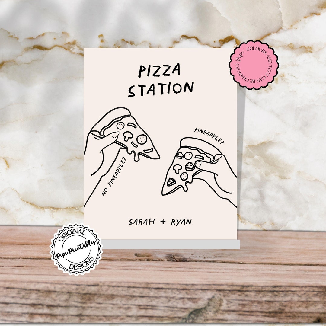 Wedding Pizza Sign Template Hand Drawn Wedding Sign Handwritten Pizza ...