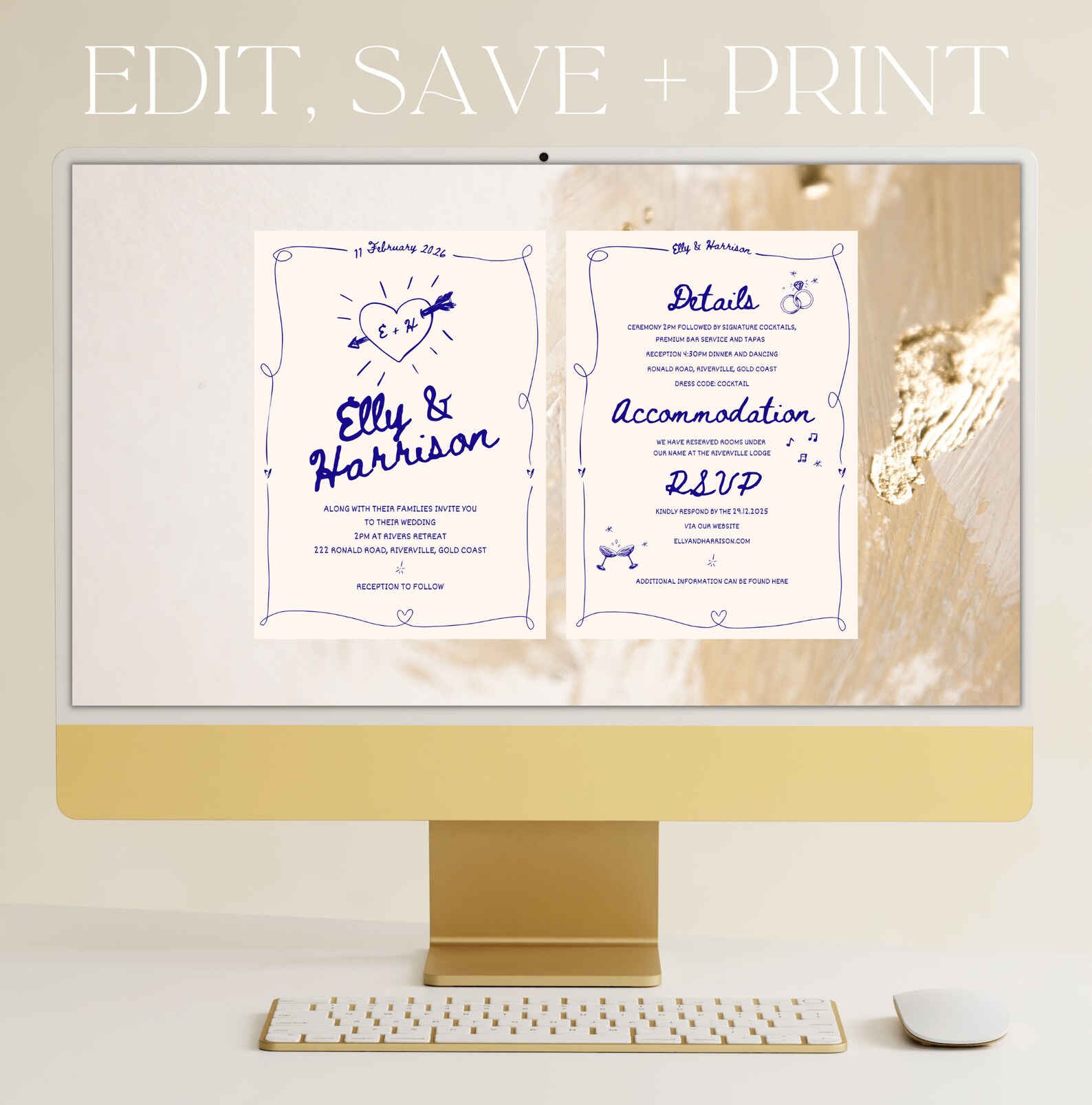 Printable Scribble Illustrated Wedding Invitation Hand Drawn Wedding ...