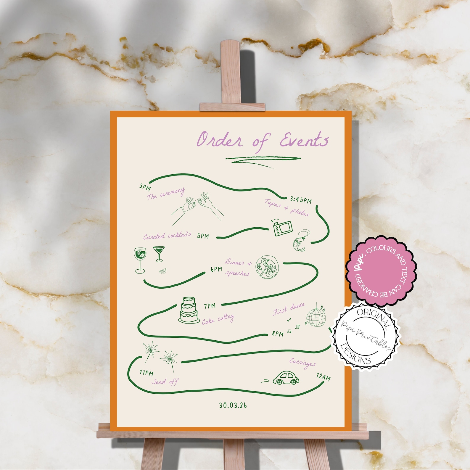 Illustrated Order of Events Wedding Sign Template Wedding Day Timeline ...