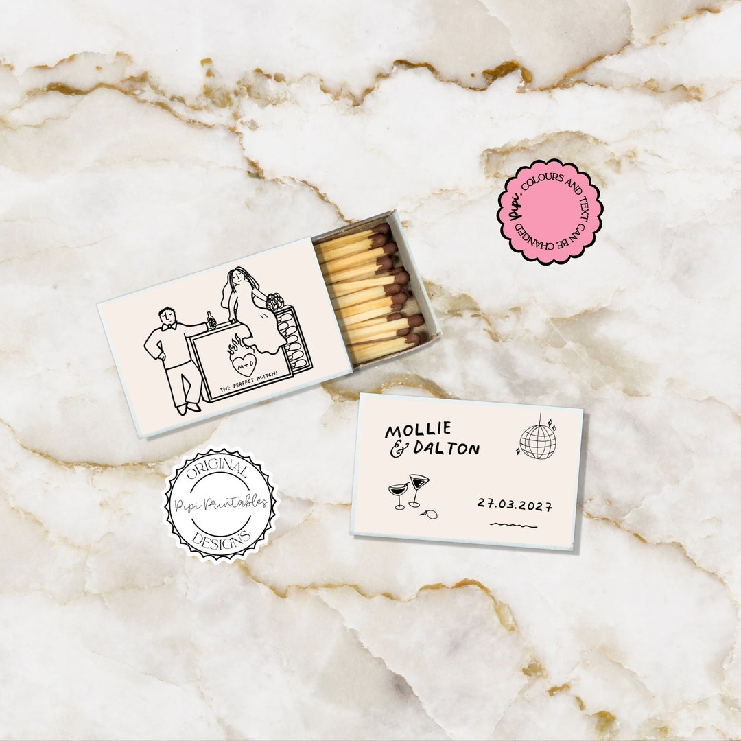 Matchbox Favor Template Hand Drawn Cute People Scribble Illustration ...