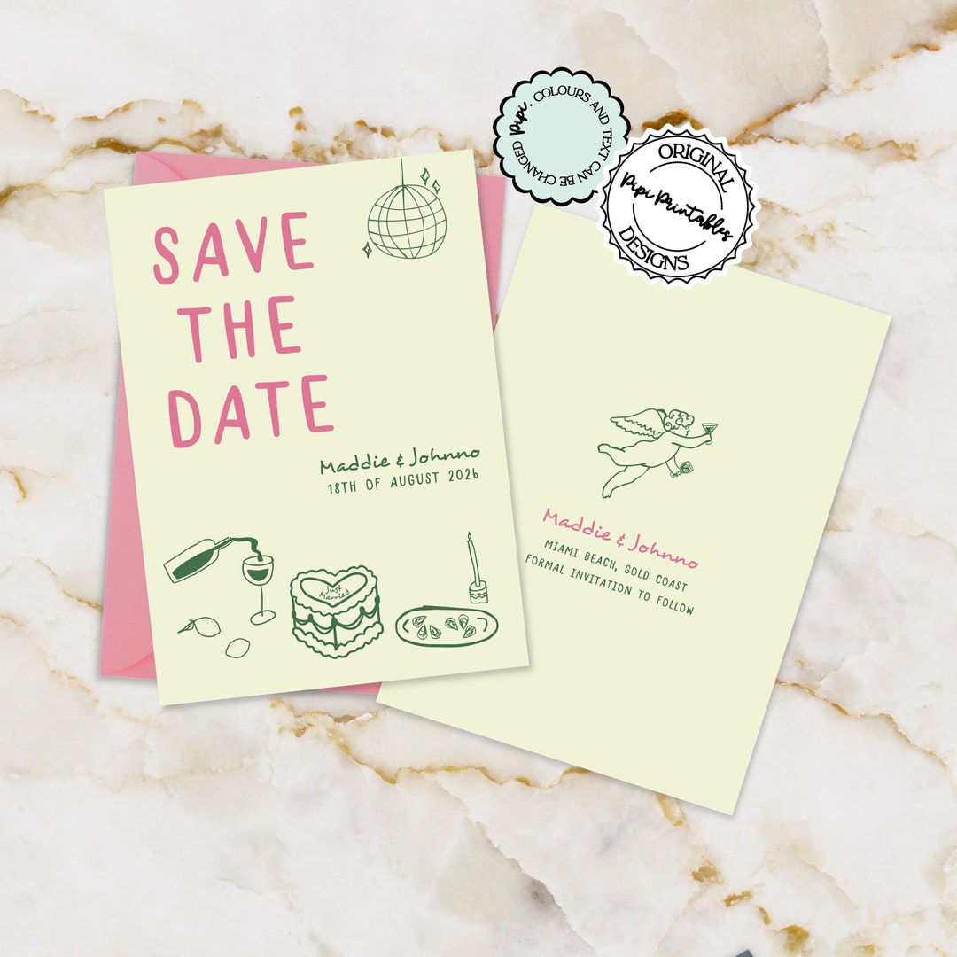 Hand Drawn Save the Date Invitation Template Colorful Scribble ...