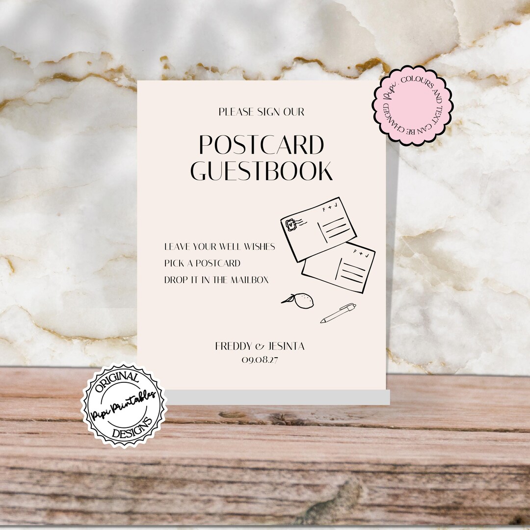 Postcard Guest Book Sign Template Printable Hand Drawn Scribble ...