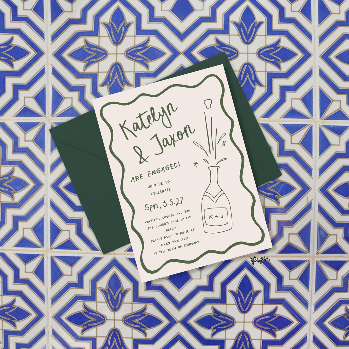 Hand Drawn Engagement Party Invitation Template Scribble Illustration ...