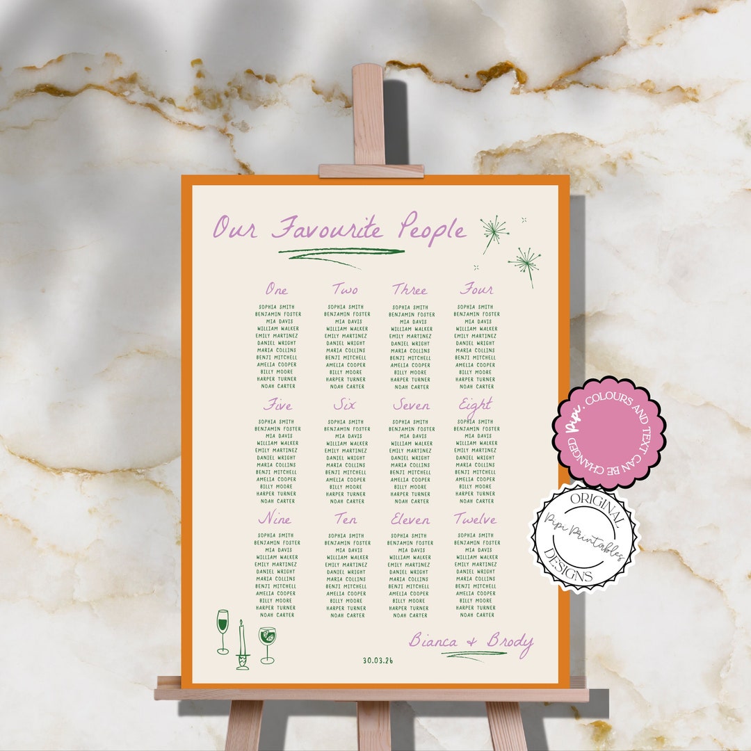Illustrated Wedding Seating Chart Template Scribble Illustration ...