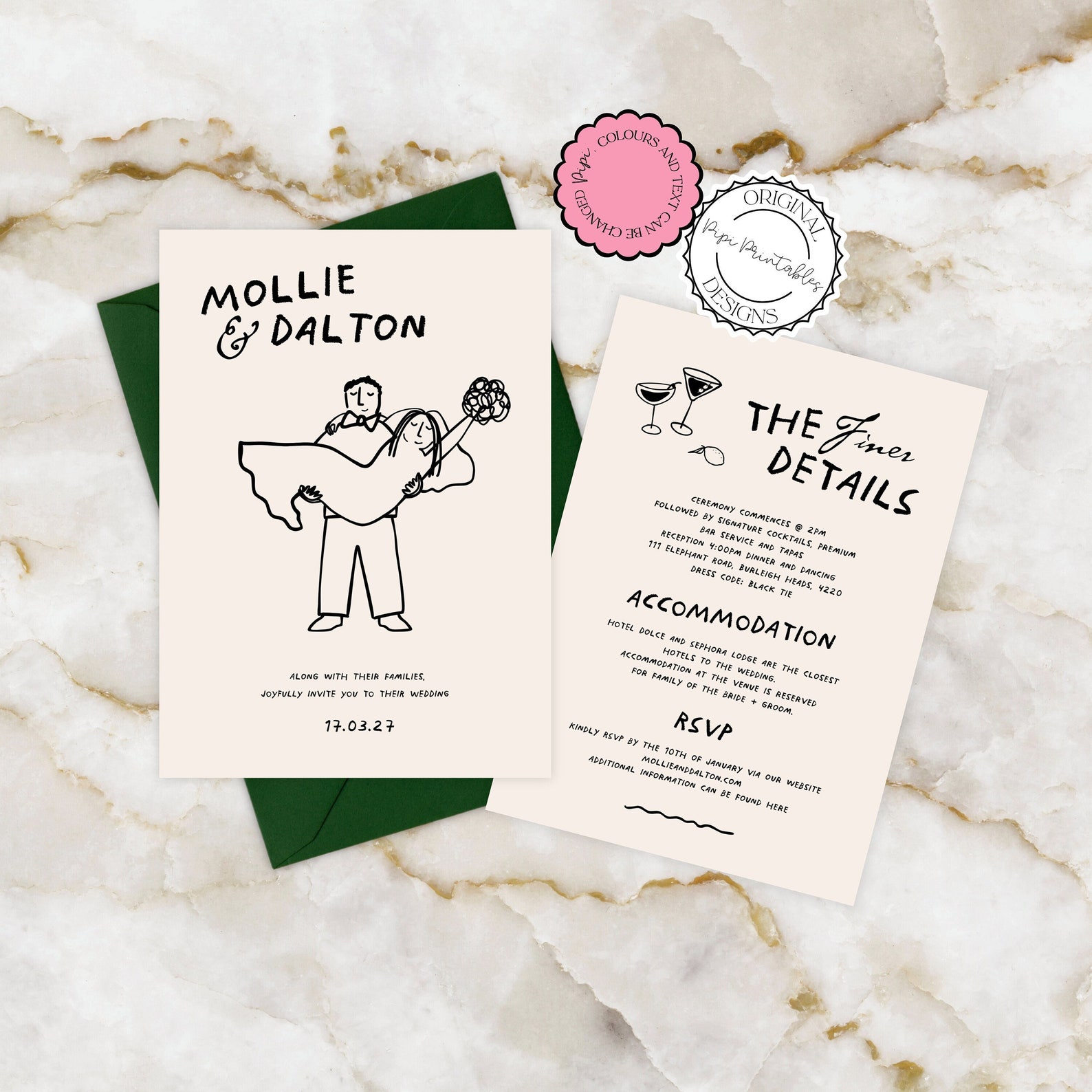 Illustrated Wedding Invitation Template Hand Drawn Cute People Scribble ...