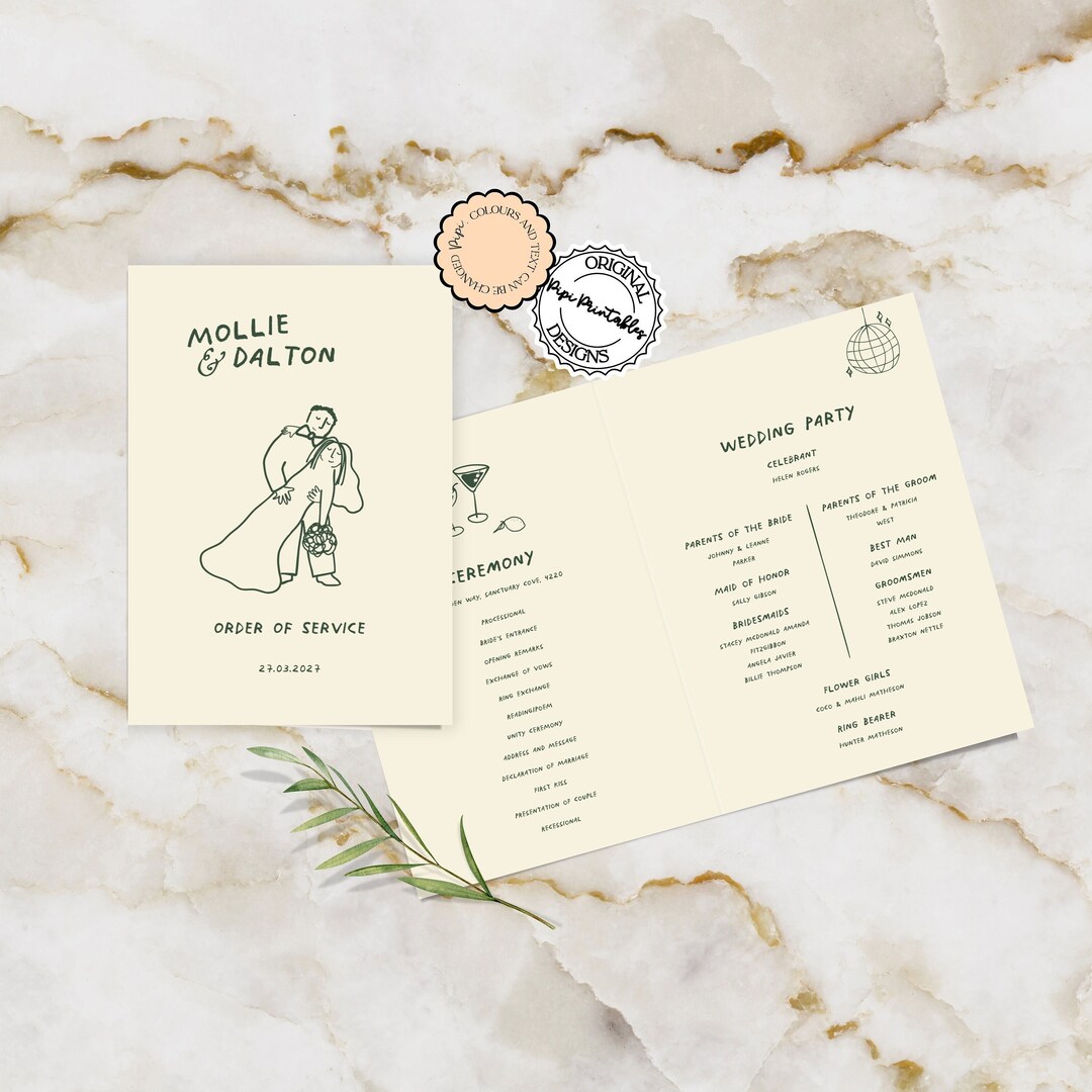 Wedding Ceremony Program Template Handwritten Cute People Illustration ...