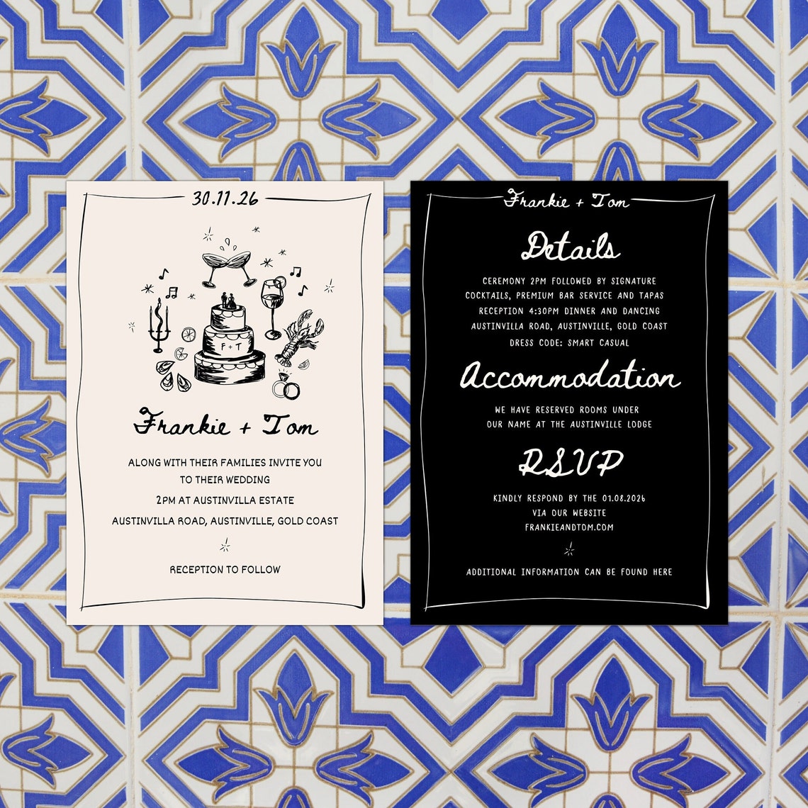 Printable Scribble Illustrated Wedding Invitation Handwritten - Etsy