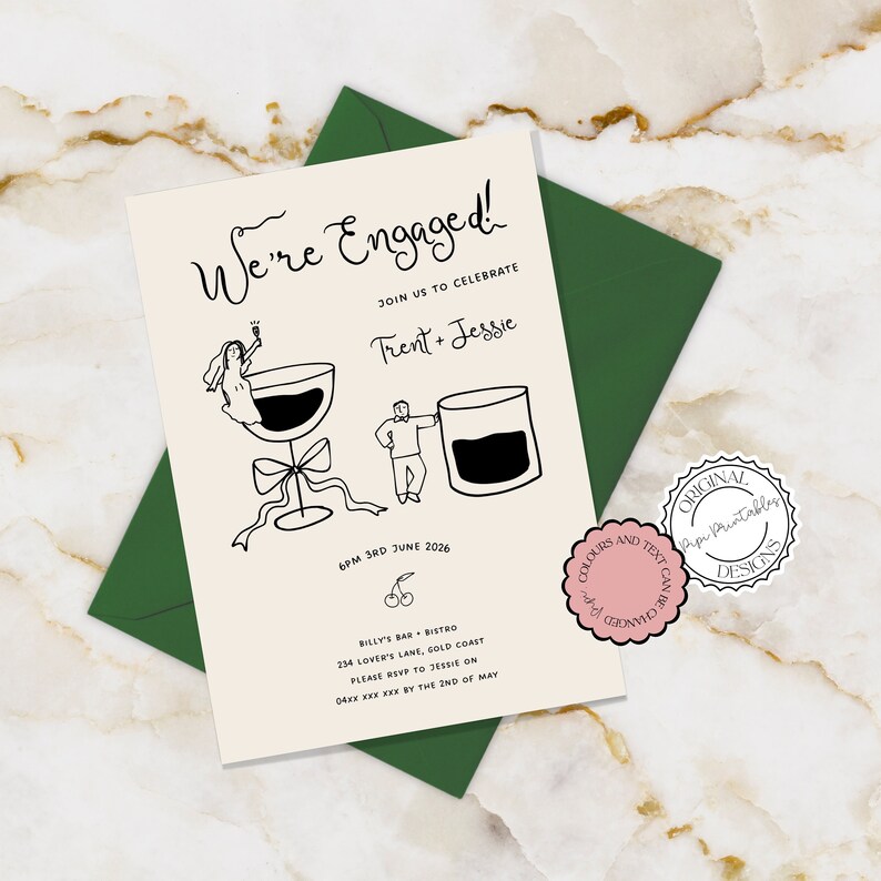 Hand Drawn Engagement Party Invitation Template Cute People Scribble ...