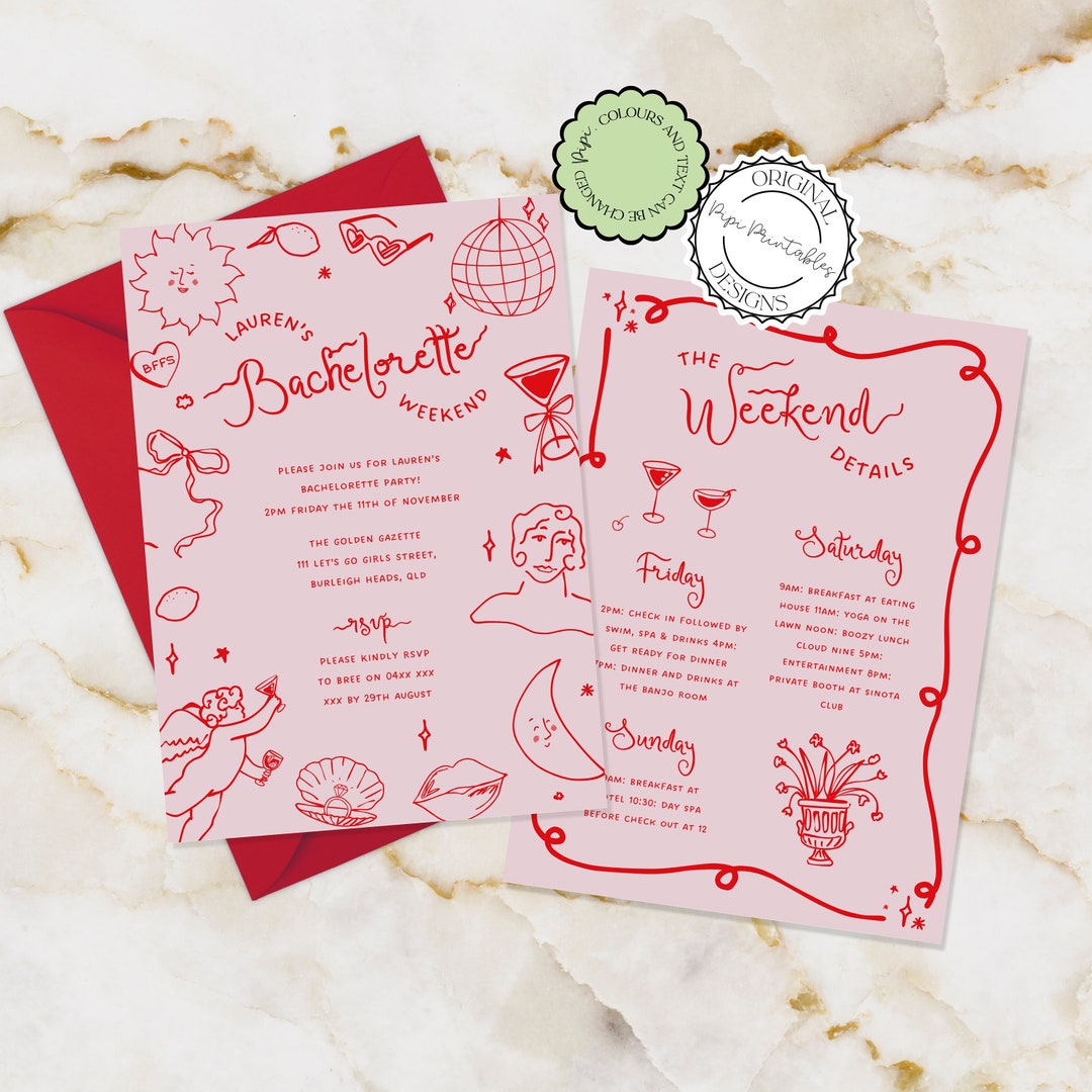 Illustrated Bachelorette Party Invitation Template Handwritten Hens ...