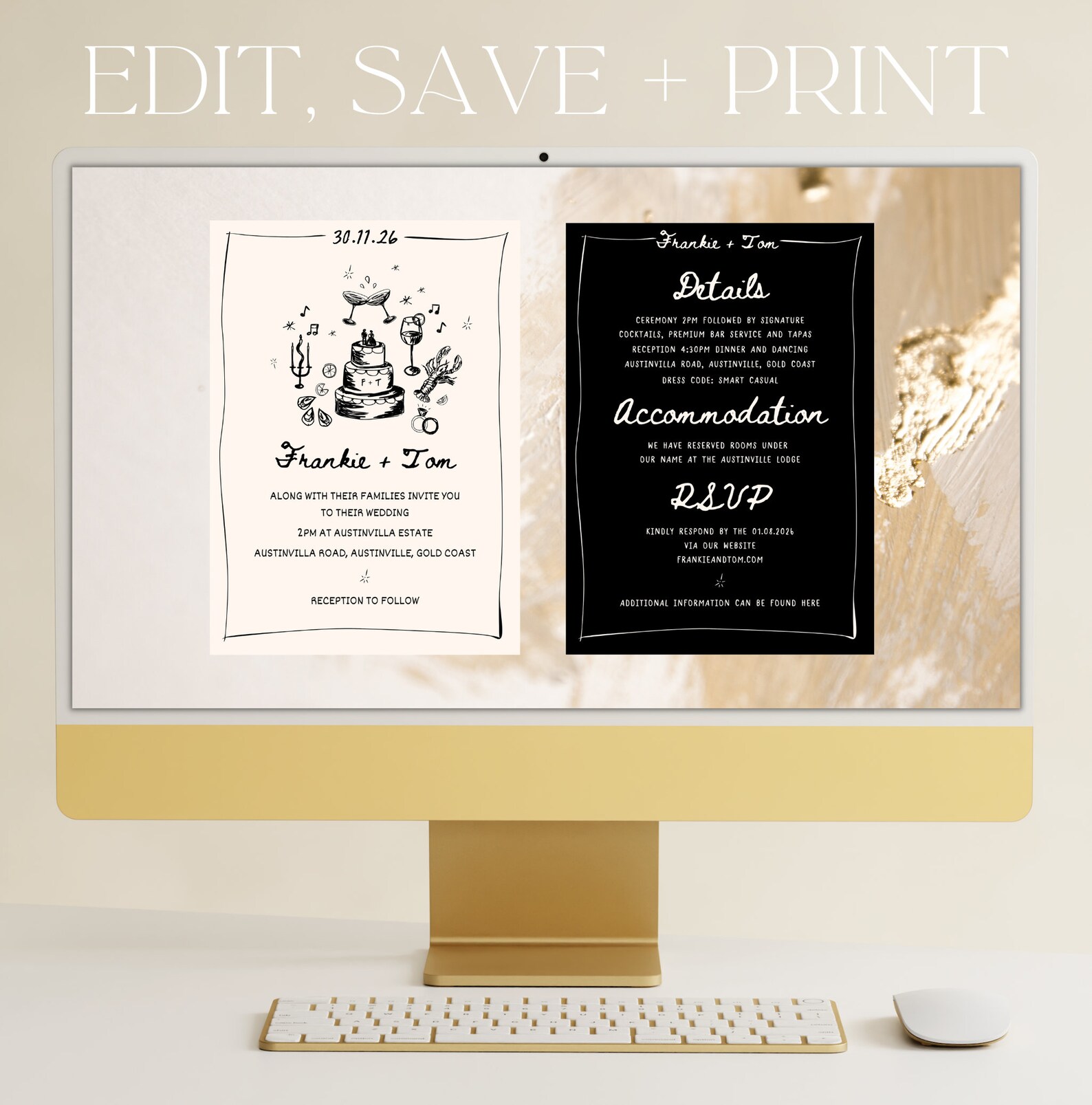 Printable Scribble Illustrated Wedding Invitation Handwritten - Etsy