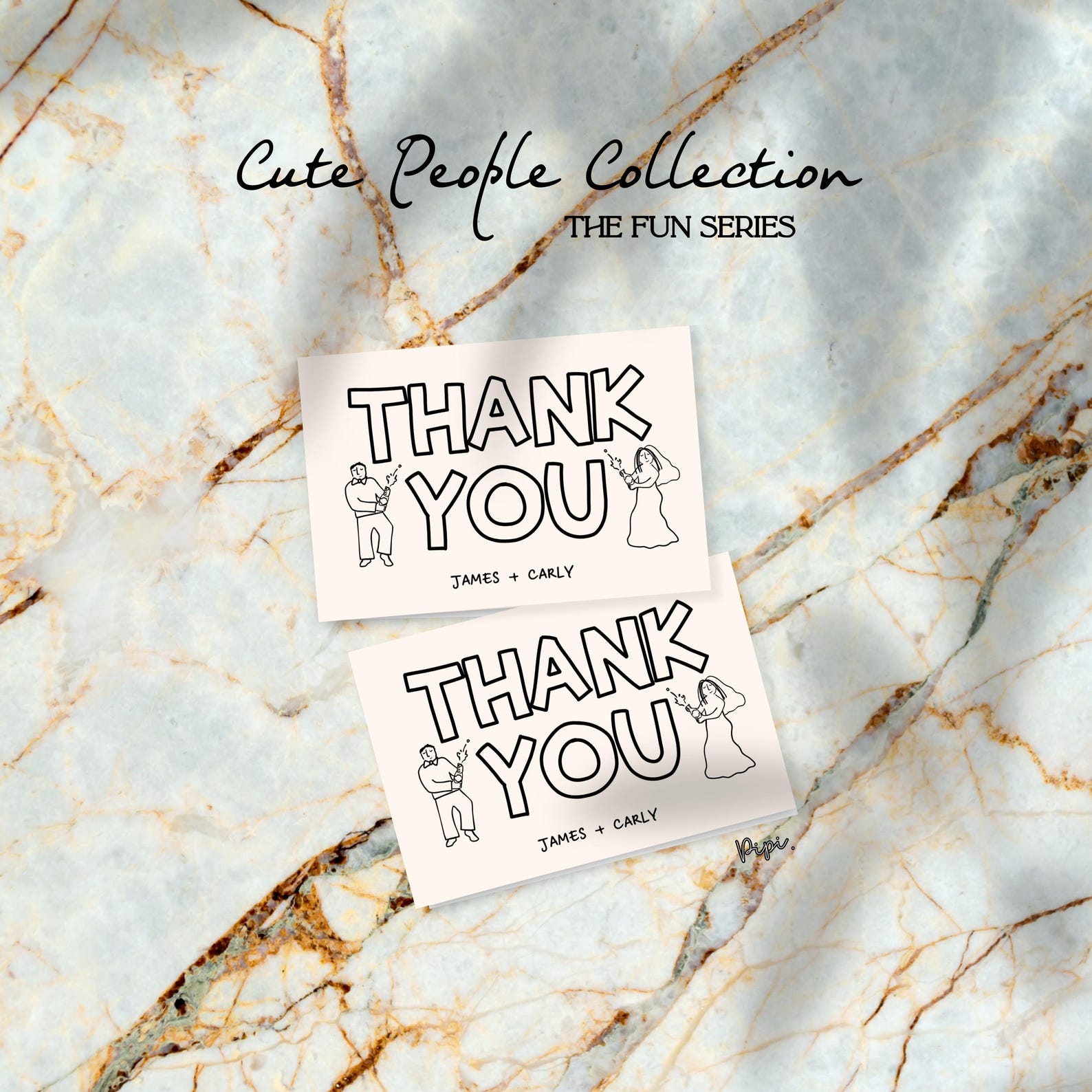Wedding Thank You Card Template Hand Drawn Cute Scribble Illustrations ...