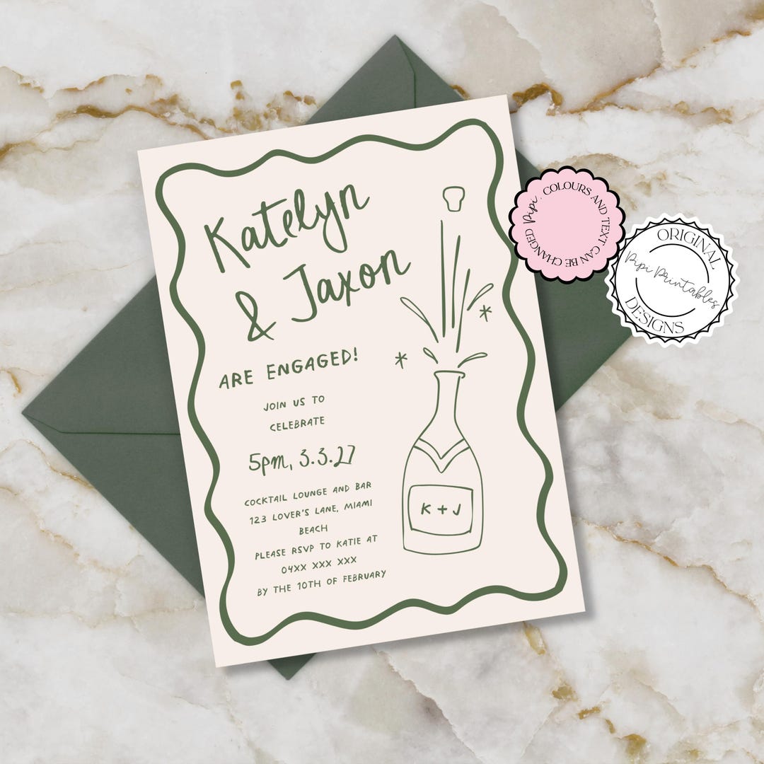 Hand Drawn Engagement Party Invitation Template Scribble Illustration ...