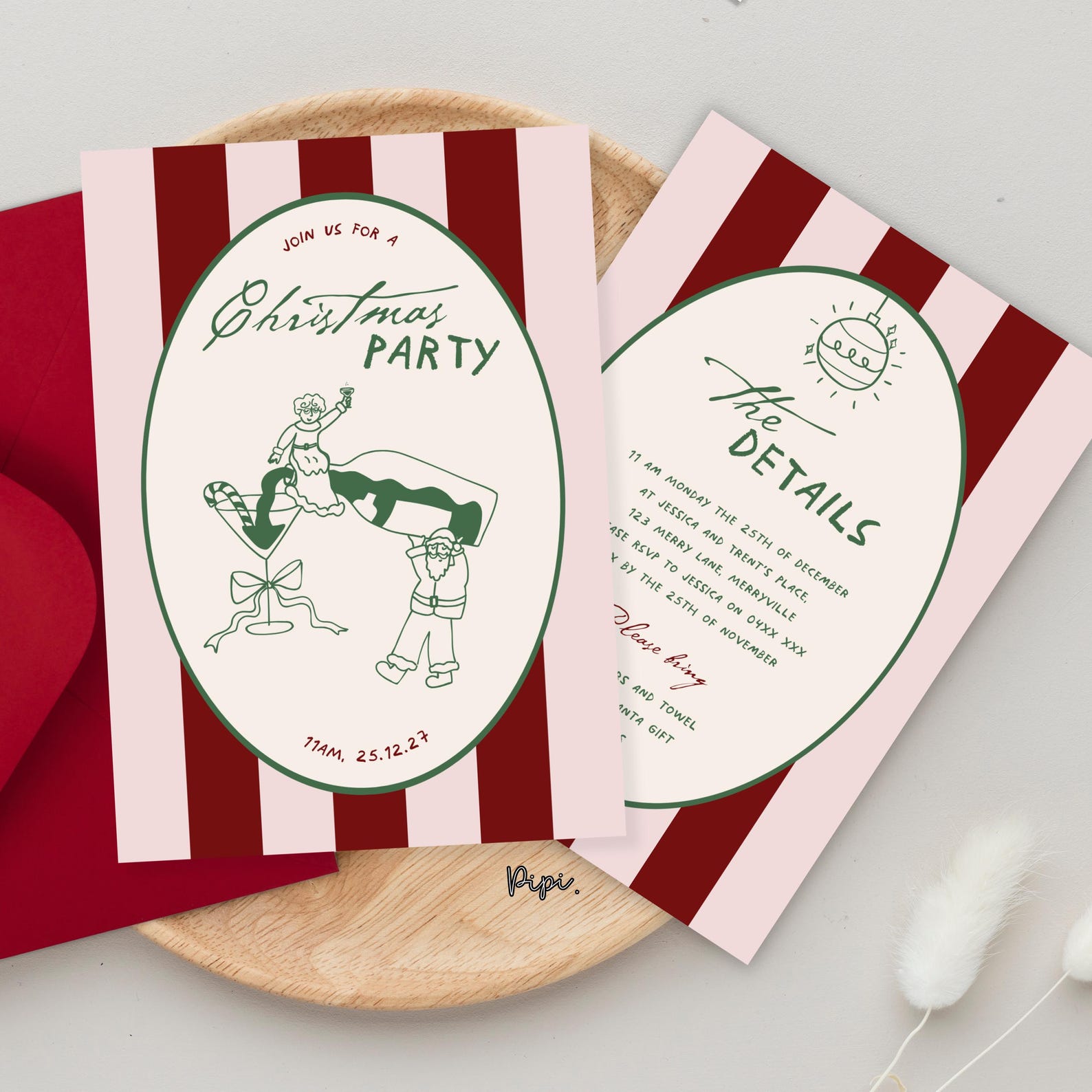Hand Drawn Christmas Party Invitation Illustrated Holiday Party Invites ...