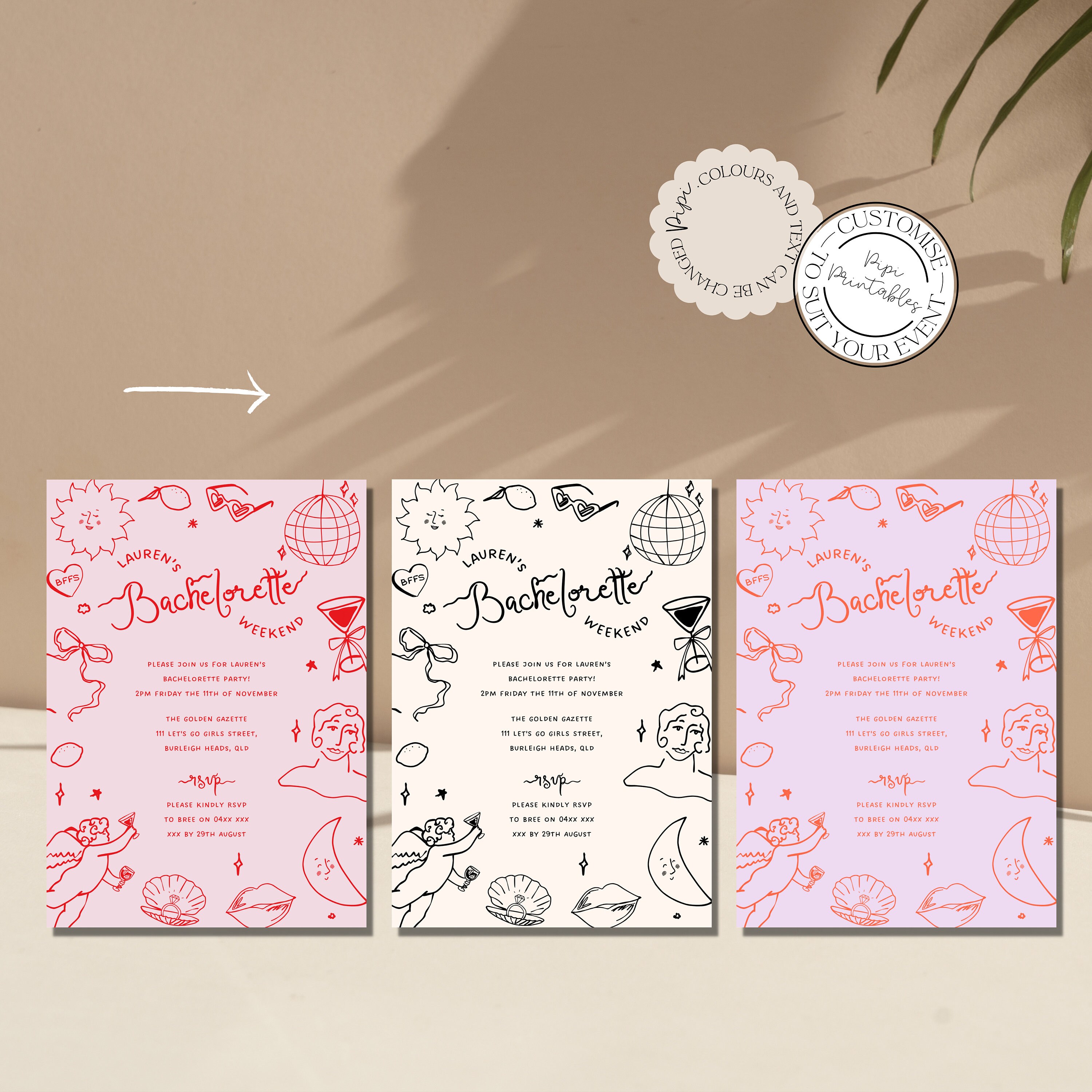 Illustrated Bachelorette Party Invitation Template Handwritten Hens ...