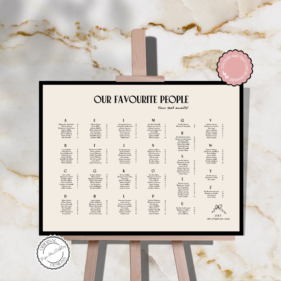 Alphabetical Seating Chart Template Hand Drawn Scribble Bow ...