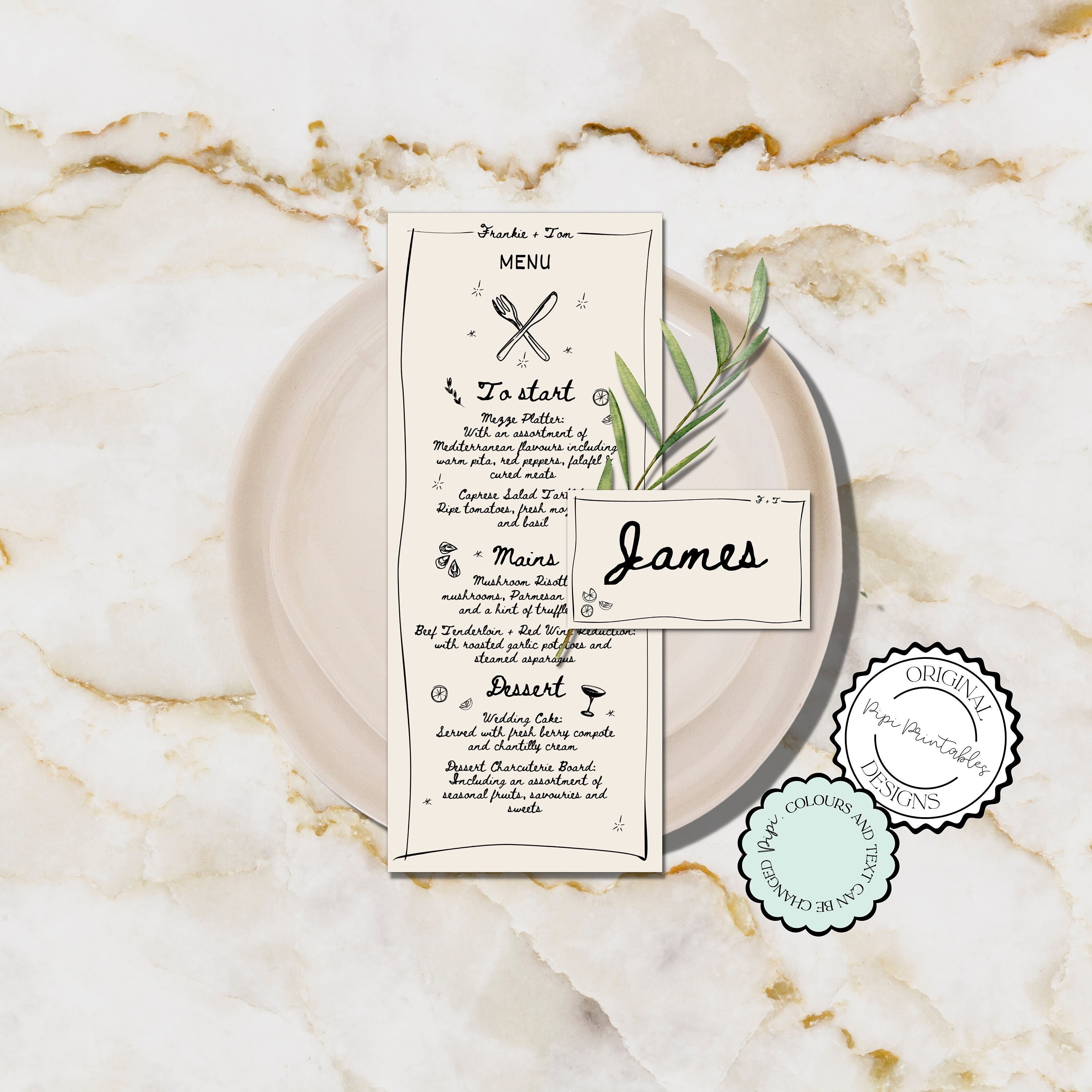 Printable Scribble Illustrated Wedding Menu Unique Place Cards Hand ...