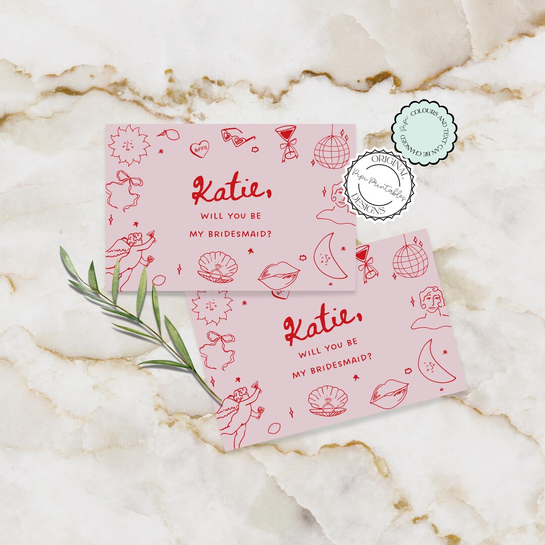 Illustrated Bridesmaid Proposal Card Template Scribble Illustrations ...