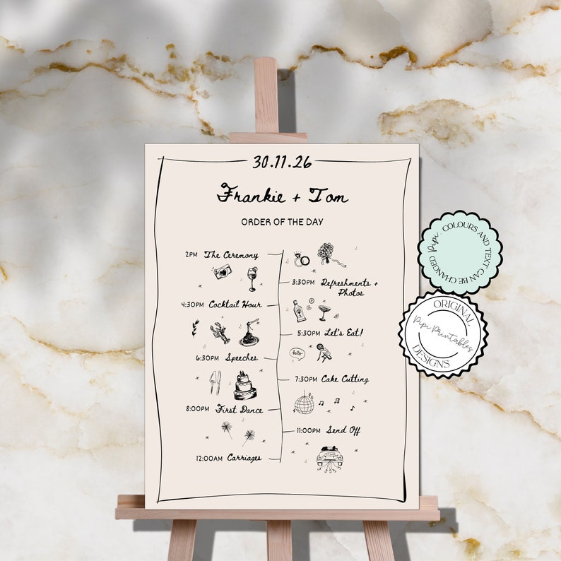 Printable Order of Events Wedding Sign Hand Drawn Wedding - Etsy