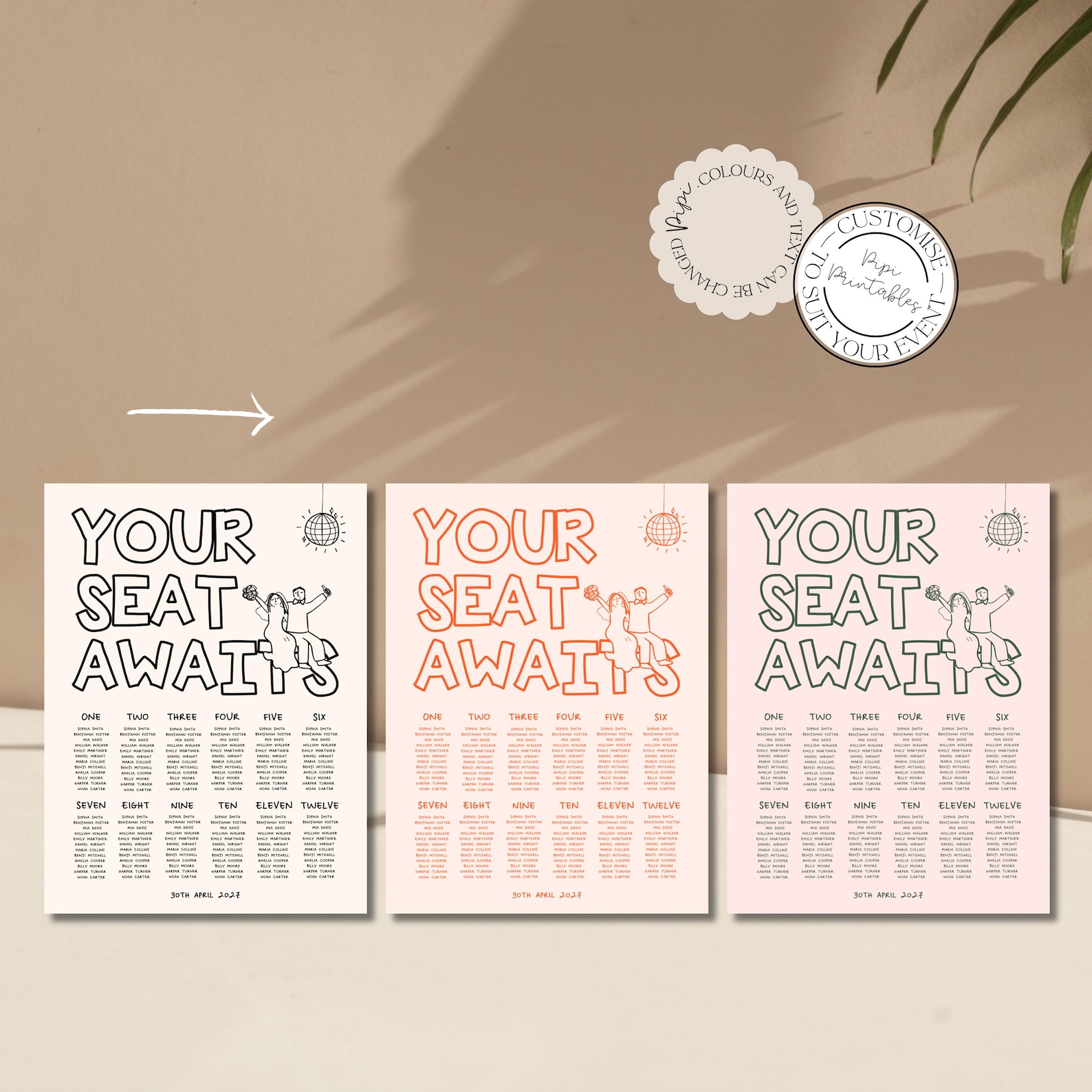 Wedding Seating Chart Template Fun Hand Drawn Champagne Tower Cute ...