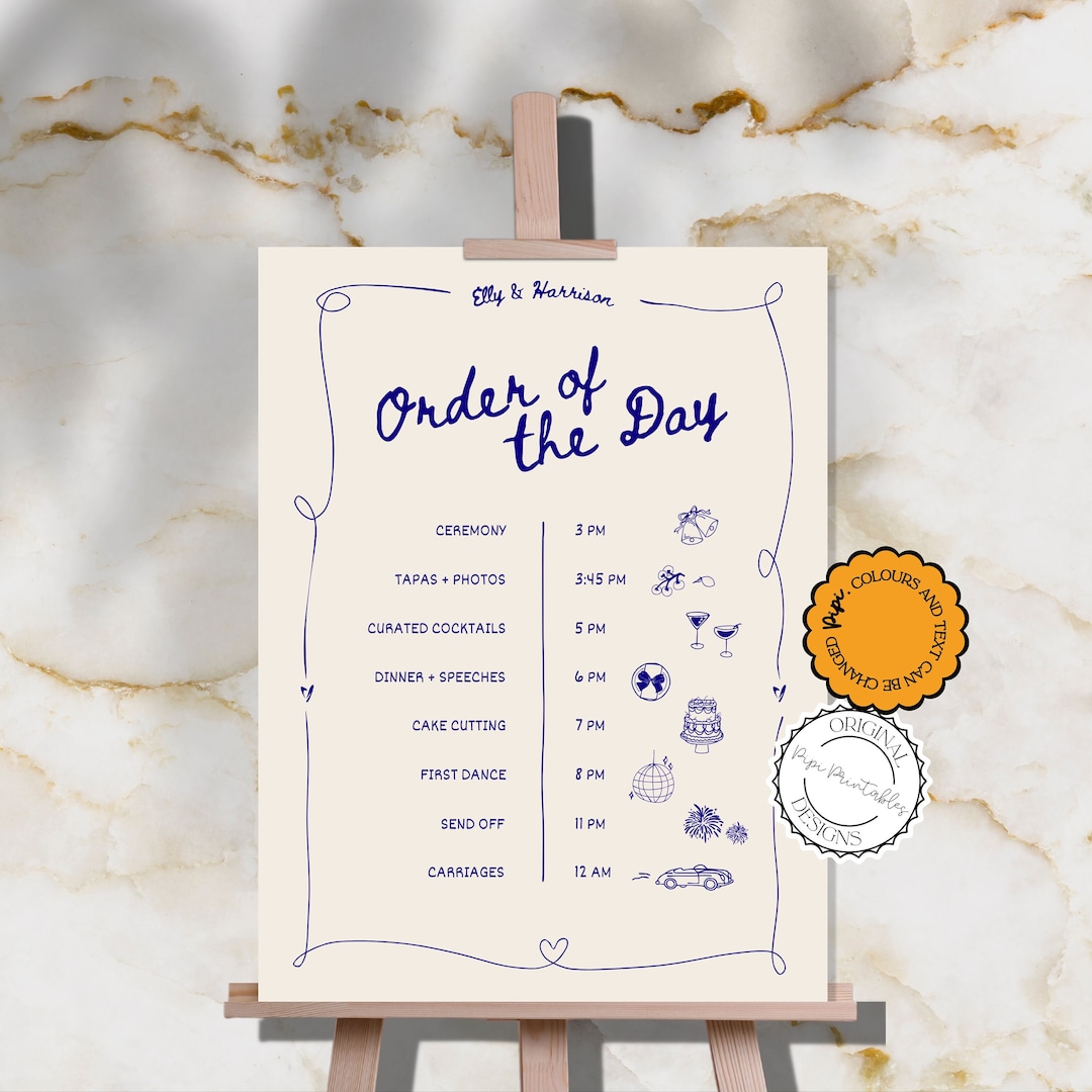 Wedding Order of Events Sign Template Hand Drawn Scribble Illustration ...