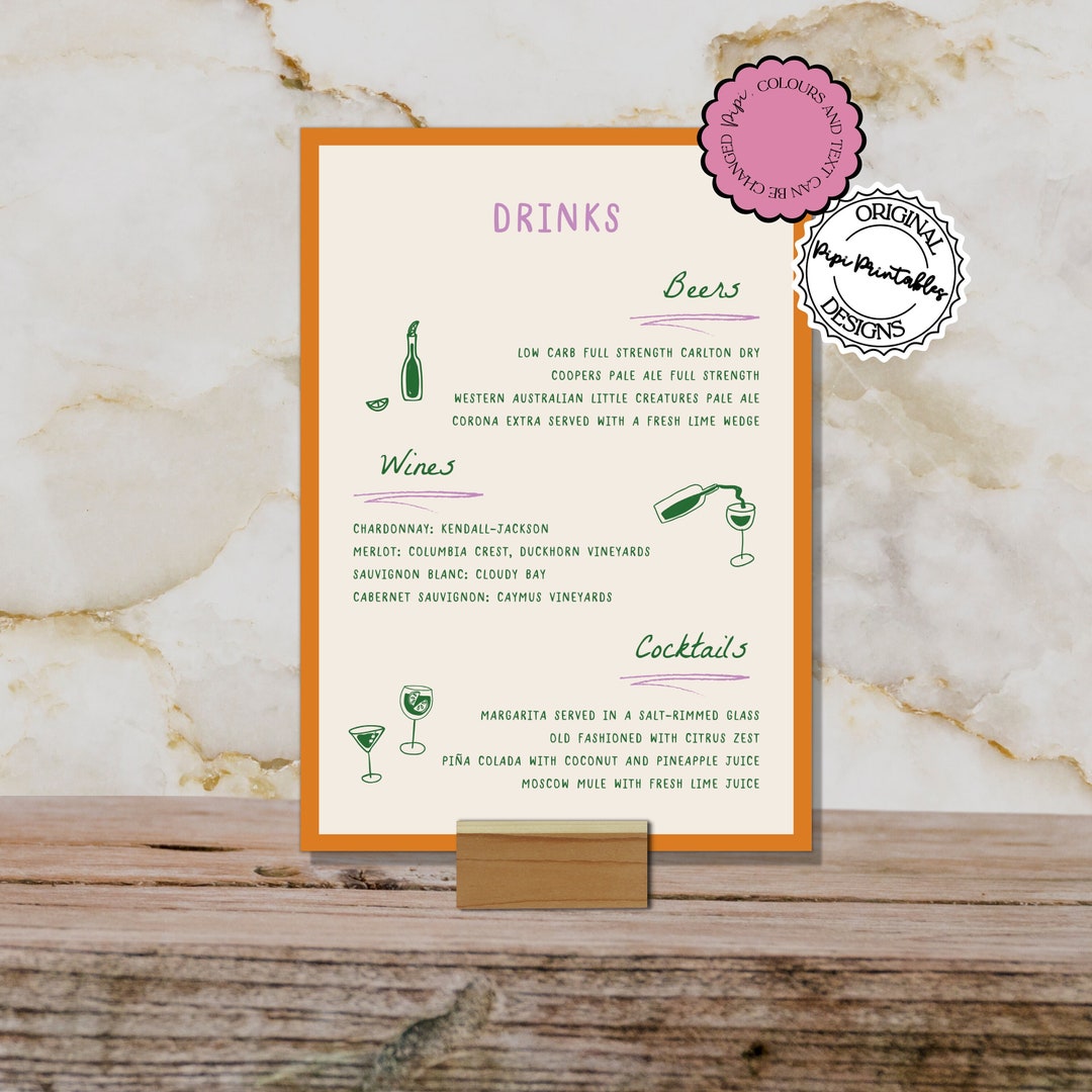 Hand Drawn Wedding Bar Drinks Menu Template Scribble Illustration ...