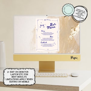 Hand Drawn Bar + Drinks Menu Template Scribble Illustrations Wedding ...